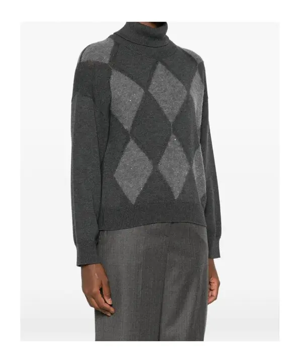 Peserico Argyle-knit Sequin-embellished Sweater - Anthracite
