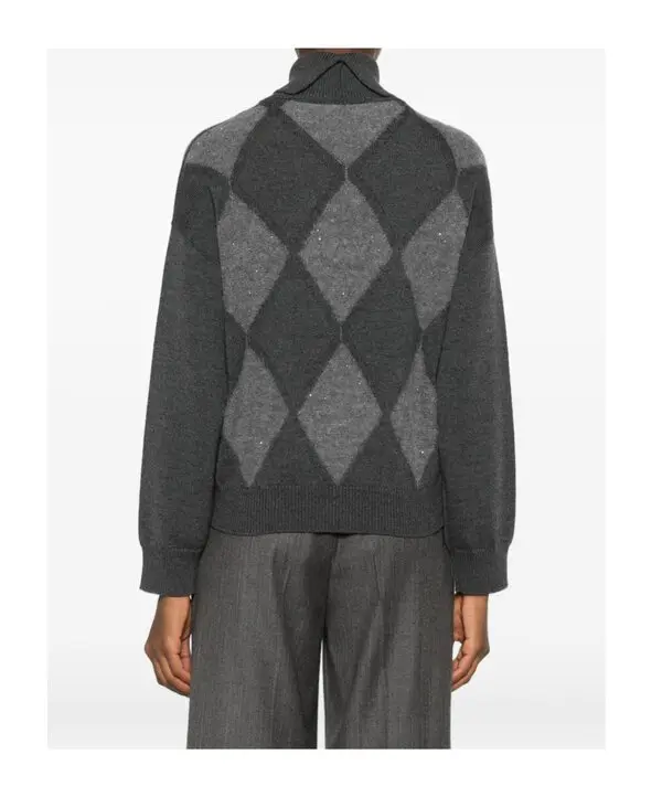 Peserico Argyle-knit Sequin-embellished Sweater - Anthracite