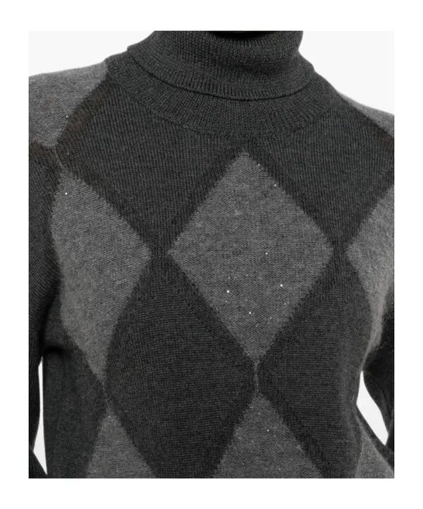 Peserico Argyle-knit Sequin-embellished Sweater - Anthracite