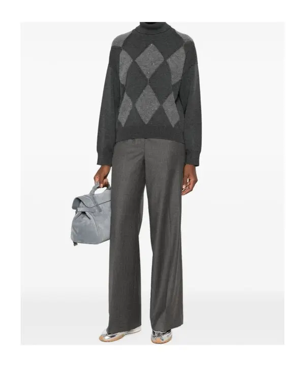 Peserico Argyle-knit Sequin-embellished Sweater - Anthracite