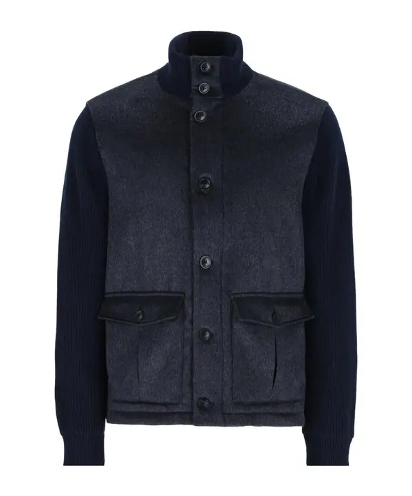 Herno Knit-panel High Collar Knitted Jacket