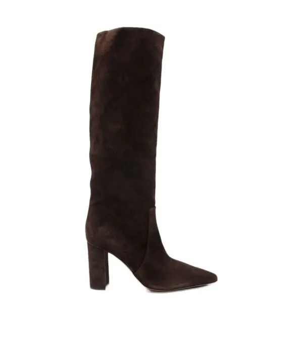 Paris Texas Suede Pointed Toe Block Heel Knee-high Boots - Black