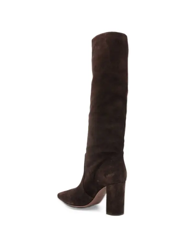 Paris Texas Suede Pointed Toe Block Heel Knee-high Boots - Black