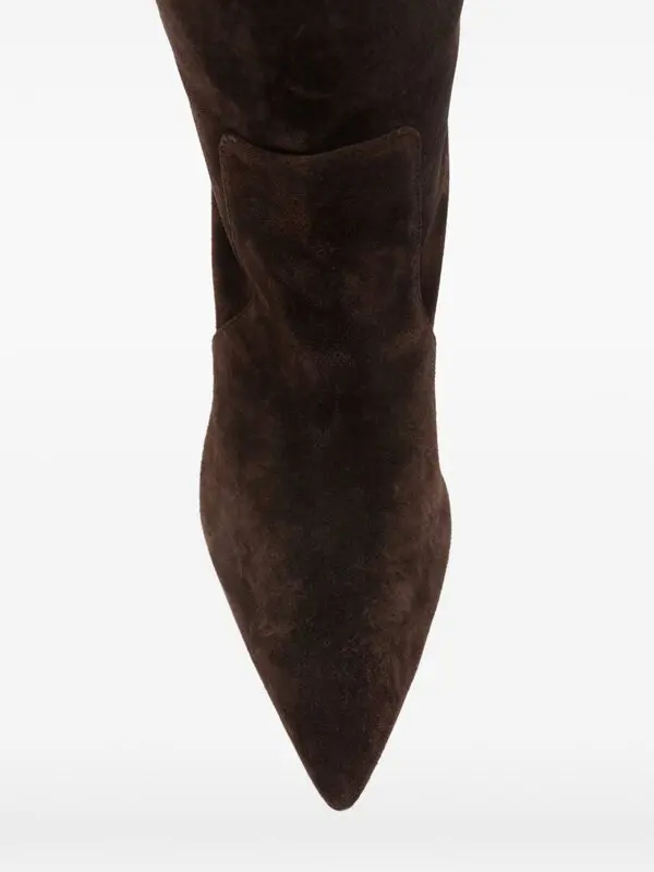 Paris Texas Suede Pointed Toe Block Heel Knee-high Boots - Black