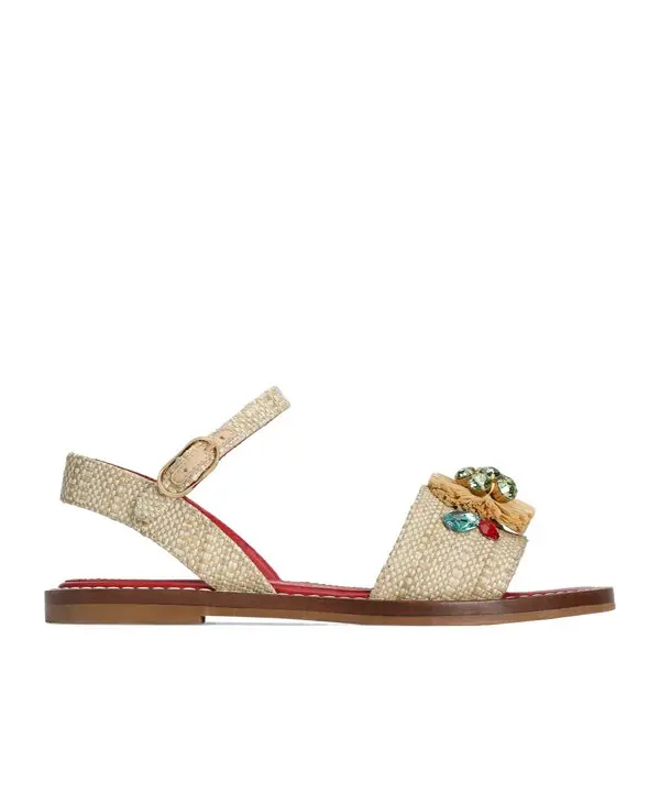 Dolce & Gabbana Raffia Sandals With Embroidery - Multicolor