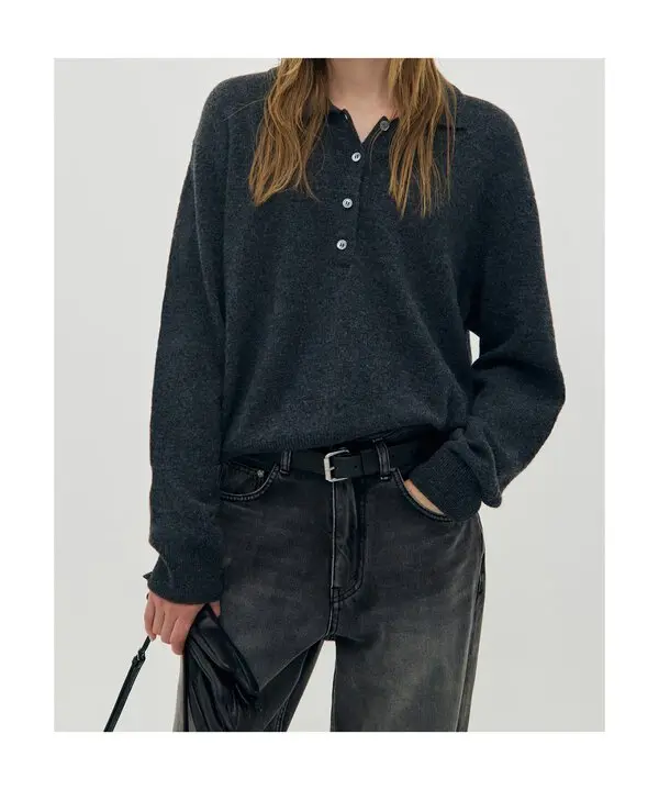 LOW CLASSIC Long-sleeve Collared Knit Top
