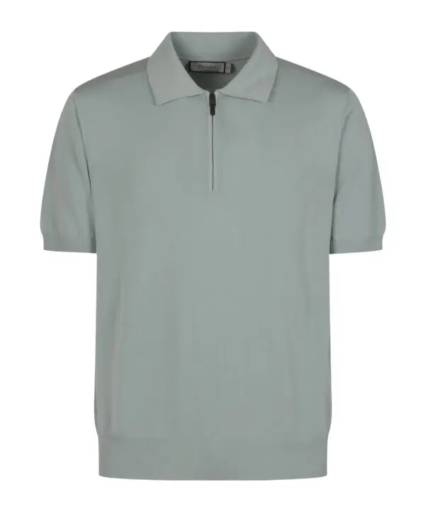 Canali Zip Polo Knitted Top - Gray