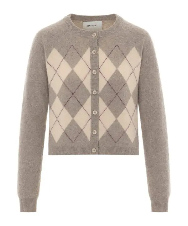 Soft Goat Argyle V-neck Cardigan