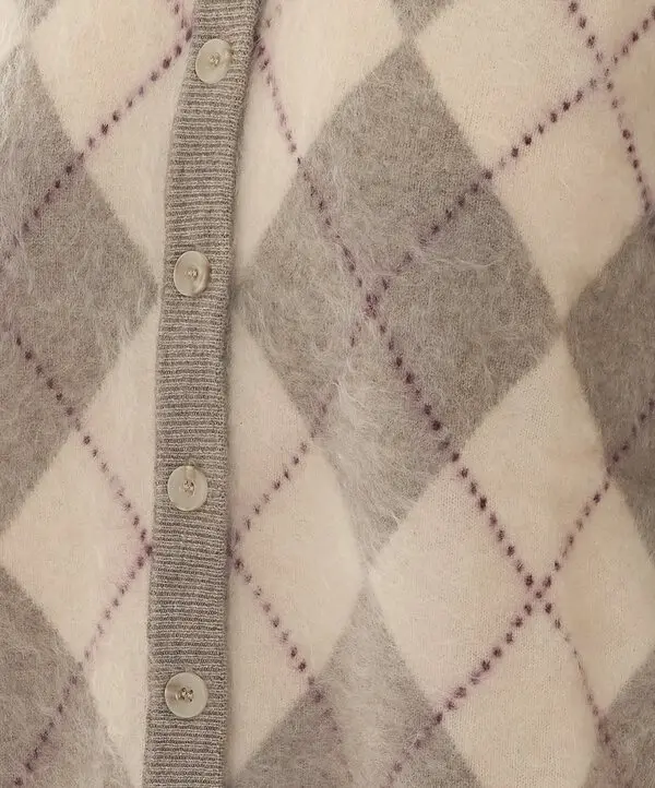 Soft Goat Argyle V-neck Cardigan