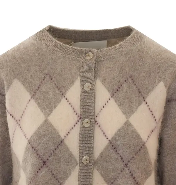 Soft Goat Argyle V-neck Cardigan