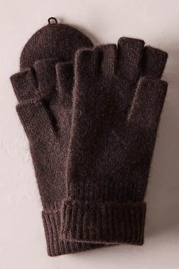Free People Cashmere Convertible Mittens - Coffee