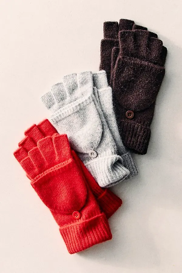 Free People Cashmere Convertible Mittens - Red
