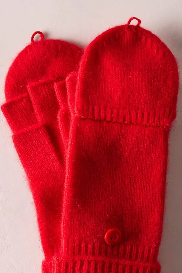 Free People Cashmere Convertible Mittens - Red