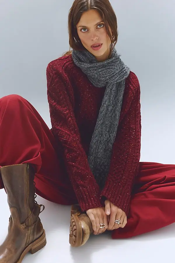 Pendleton Fisherman Cable Knit Wool Sweater - Wine