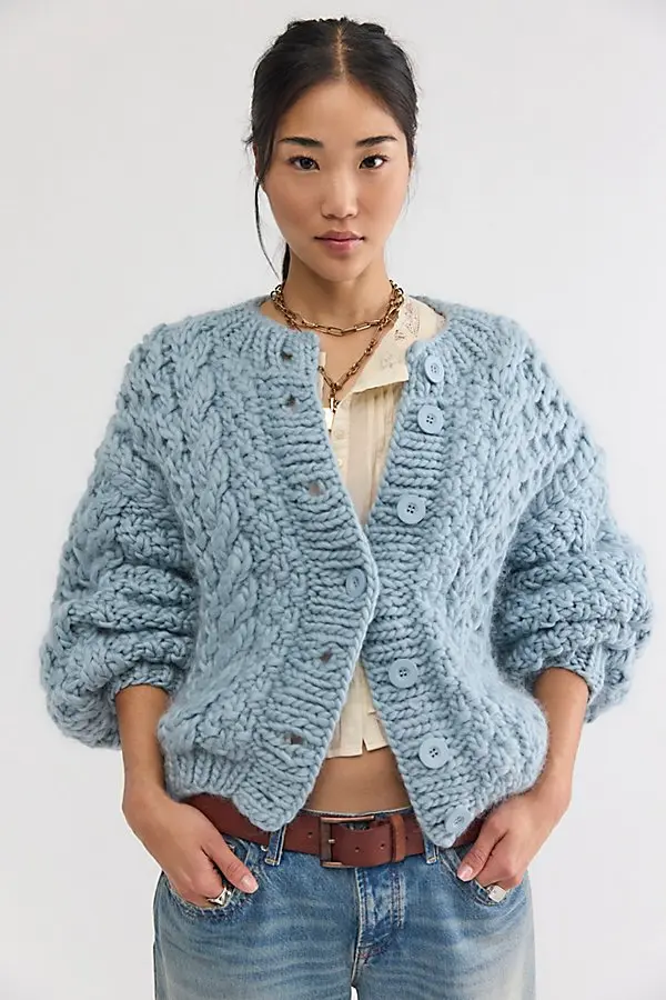 MR MITTENS Charlotte Honey Cable Knit Cardigen - Blue