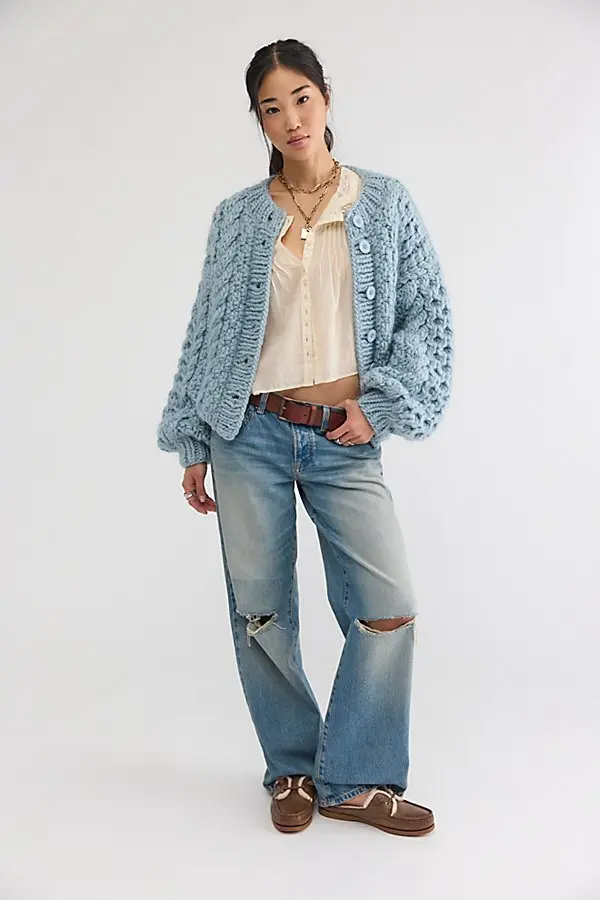 MR MITTENS Charlotte Honey Cable Knit Cardigen - Blue