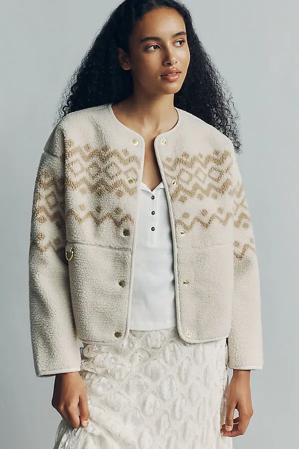 Barbour Ferrisdale Fleece Fair Isle Jacket - Neutral Pattern