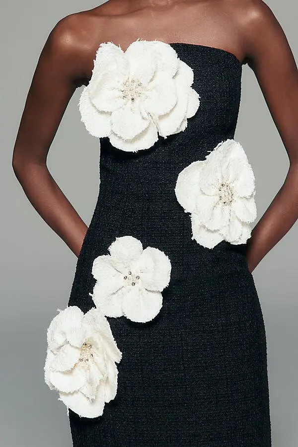 Mac Duggal 3d Floral Strapless Midi Dress