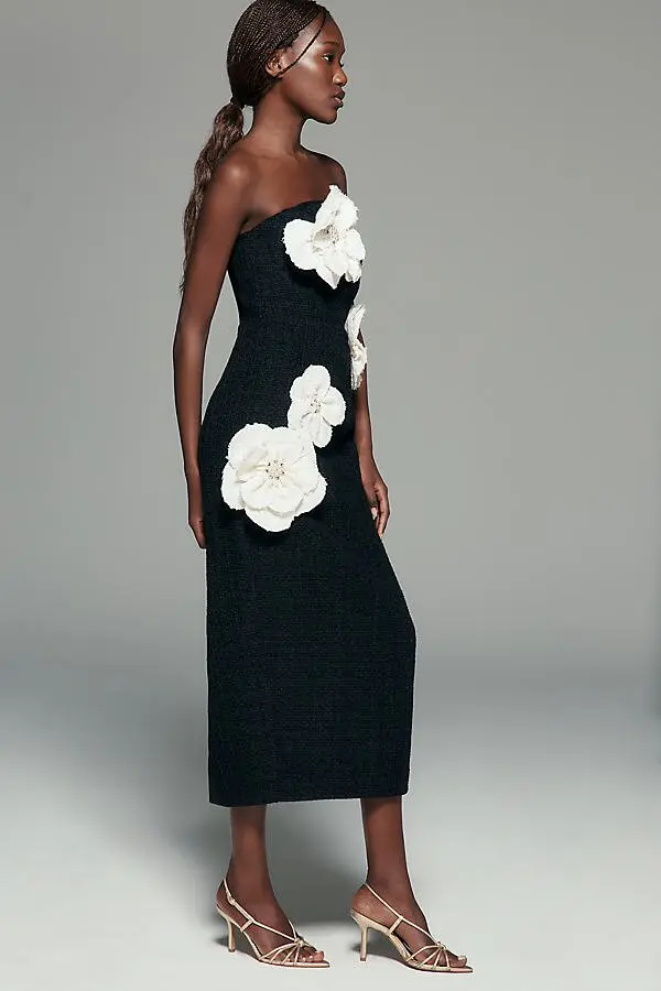 Mac Duggal 3d Floral Strapless Midi Dress