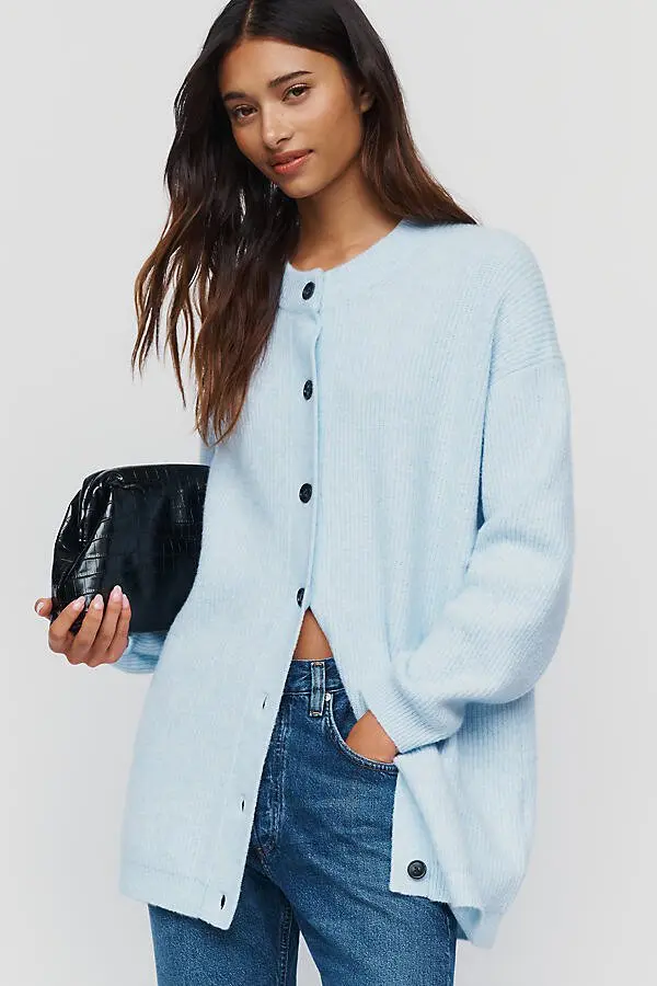 Anthropologie Maeve Wool Blend Overd Long Le Cardigan - Sky