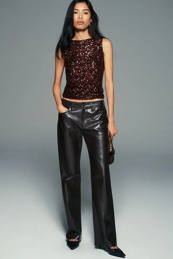 ELODIE Sequed Sleeveless High Neck Top