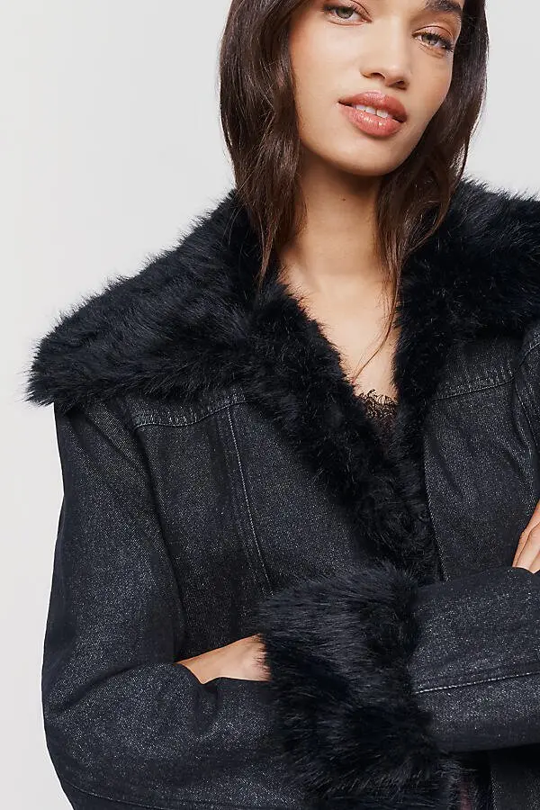Maeve 100% Cotton Faux Fur Trim Jacket