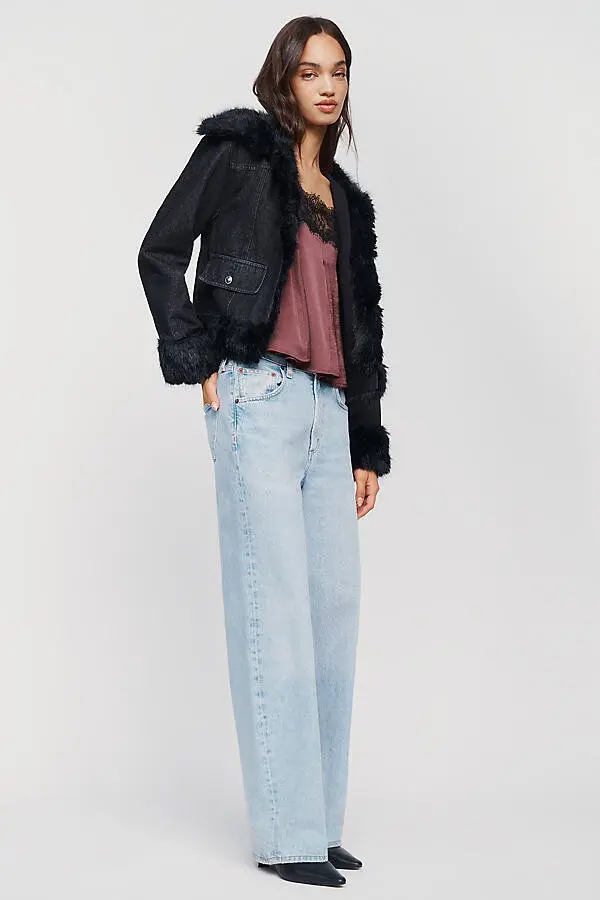 Maeve 100% Cotton Faux Fur Trim Jacket