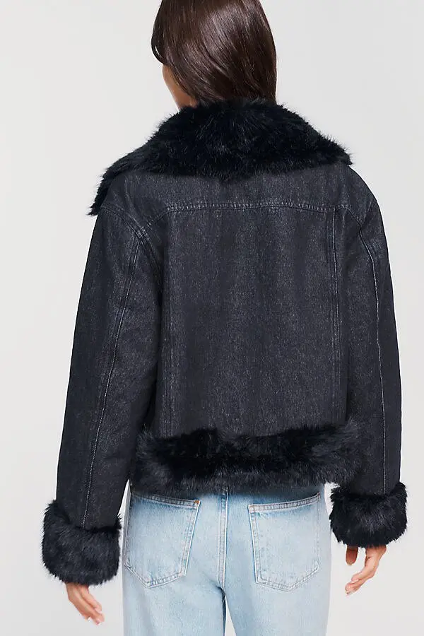 Maeve 100% Cotton Faux Fur Trim Jacket