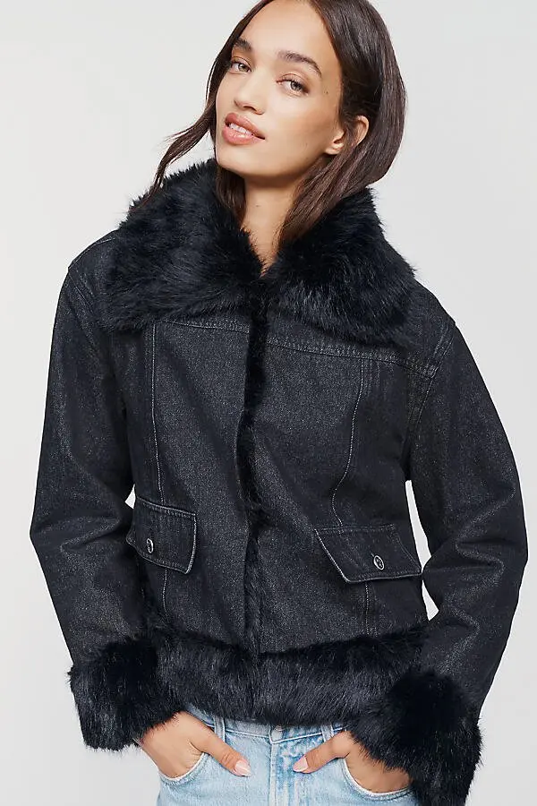 Maeve 100% Cotton Faux Fur Trim Jacket