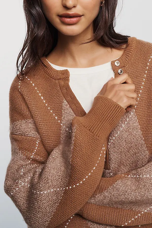 Maeve Cotton Blend Twofer Henley Sweater & Tee
