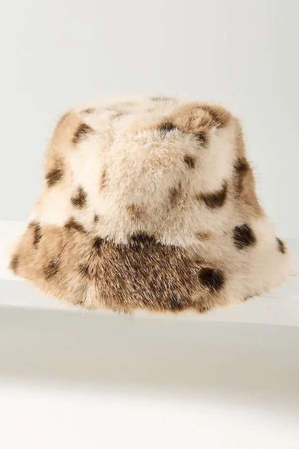Anthropologie Faux Fur Bucket Hat - Leopard