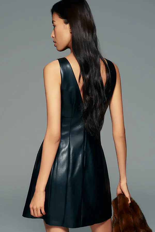 Maeve Faux Leather Scoop Neck Mi Dress