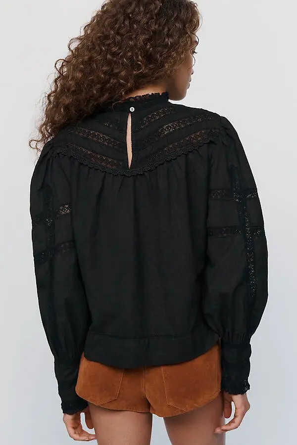 Rixo Tams Cotton Lace Crewneck Blouse