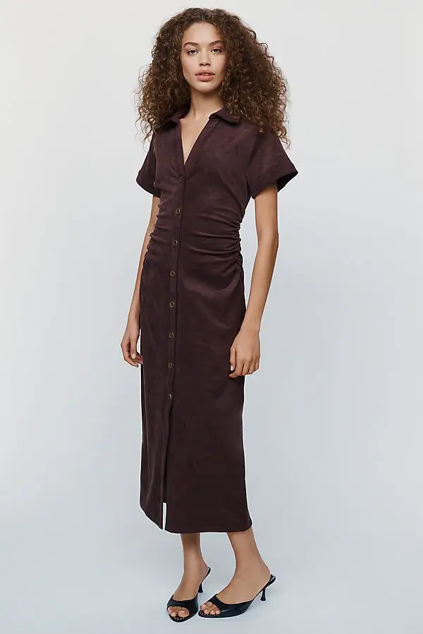 PILCRO Greer Faux Suede Midi Shirtdress - Cocoa
