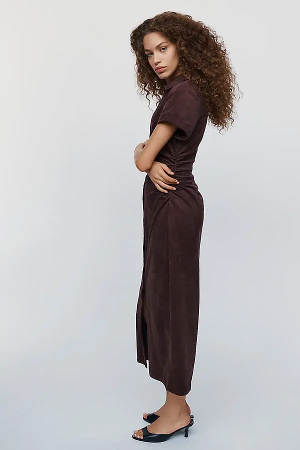 PILCRO Greer Faux Suede Midi Shirtdress