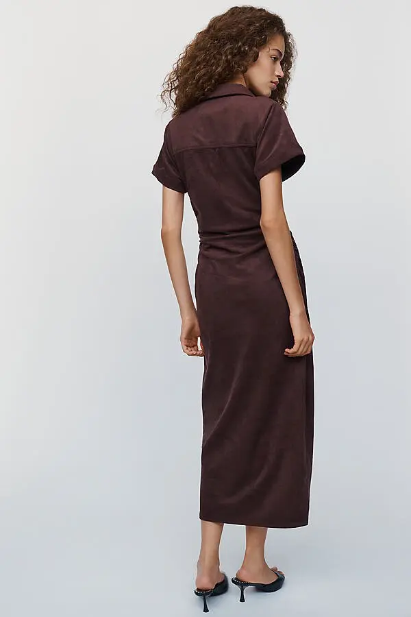 PILCRO Greer Faux Suede Midi Shirtdress
