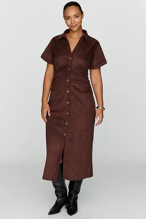 PILCRO Greer Faux Suede Midi Shirtdress