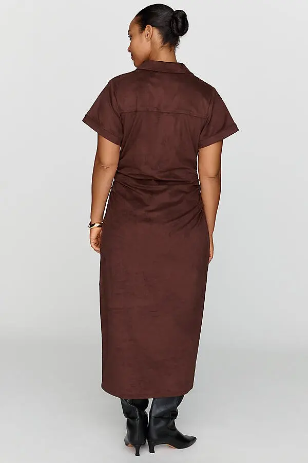 PILCRO Greer Faux Suede Midi Shirtdress