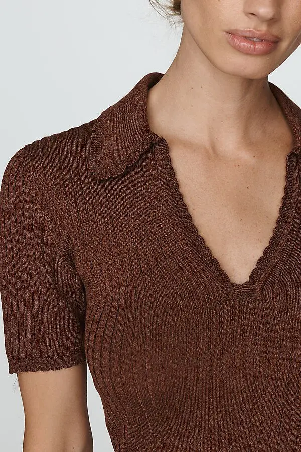 Paige Una Cotton Blend Ribbed V-neck Top