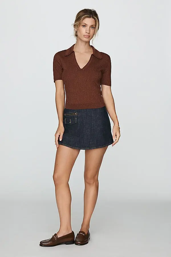 Paige Una Cotton Blend Ribbed V-neck Top
