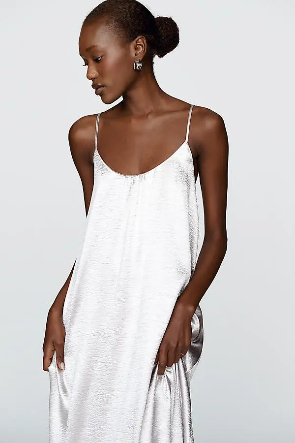 SUNDAY IN BROOKLYN Liquid She Bubble Hem Midi Dress - Silver