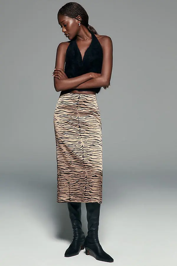 REFORMATION Helen 1% Silk Midi Skirt - Tiger