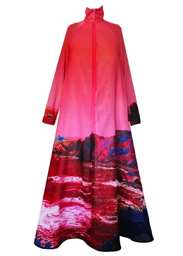 MAXJENNY A-line Maxi Dress Blue Landscape - Red
