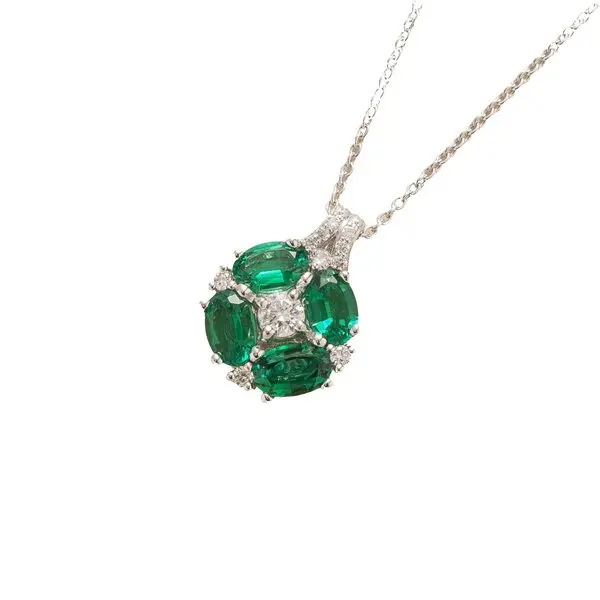 JUVETTI  Pristi White Gold Pendant Necklace With Emeralds & Diamonds