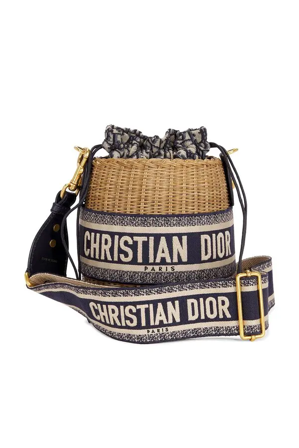 Dior Wicker Oblique Drawstring Bucket Bag - Neutral