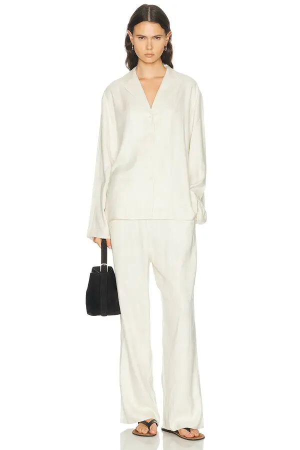 TOTEME Monogram Flannel Pj Top In White