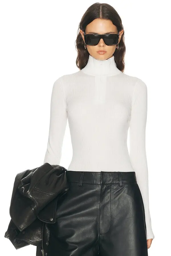 THE FRANKIE SHOP Sade Knit Zip Sweater - White