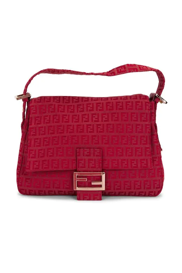Fendi Zucchino Mama Baguette Shoulder Bag - Red