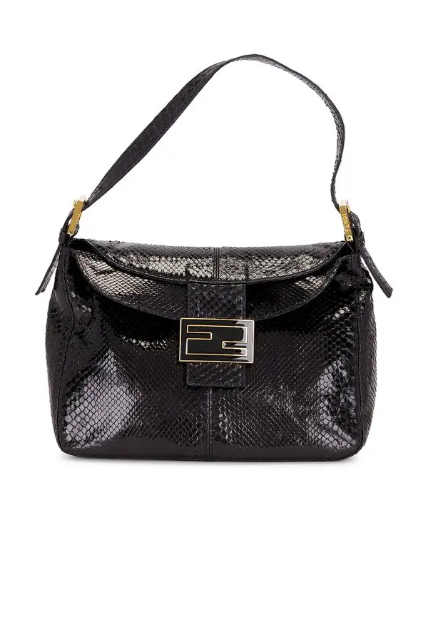 Fendi Vintage Python Mama Baguette Shoulder Bag - Black