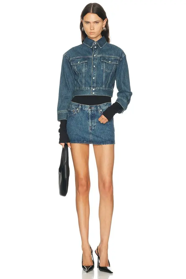 Wardrobe.NYC Denim Crop Jacket In Blue